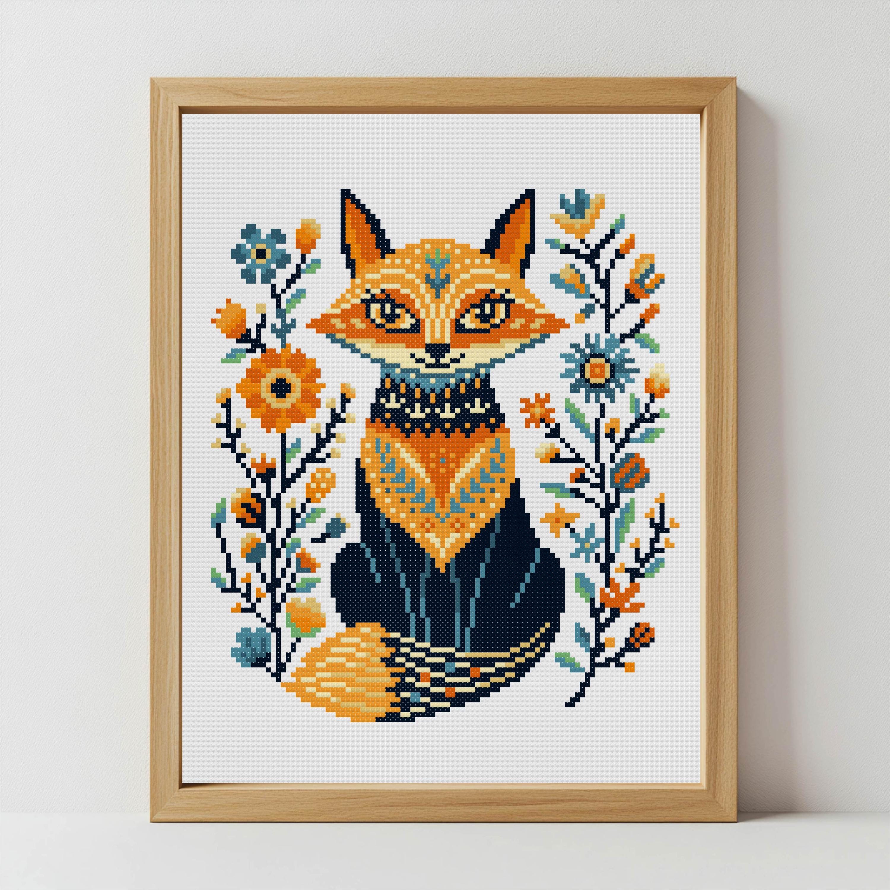 Fox Cross Stitch Pattern Floral Fox Cross Stitch Pattern ,woodland ...