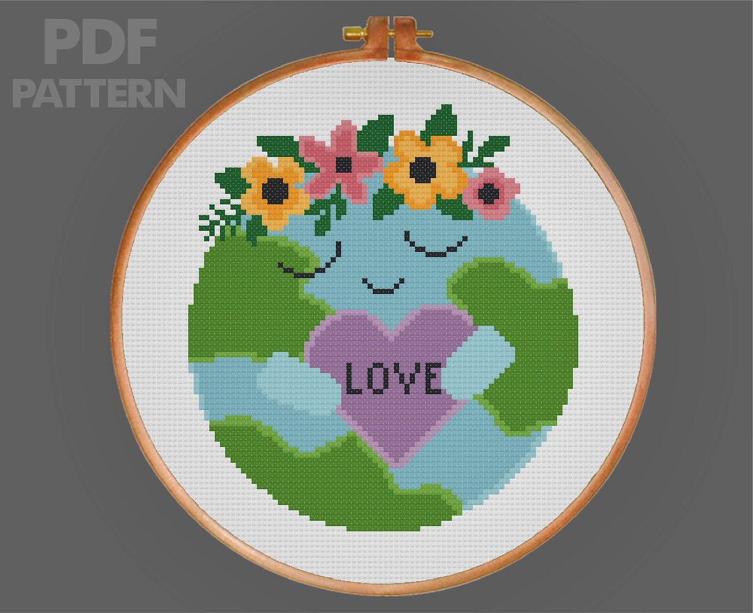 Love the Earth Cross Stitch Pattern Earth Day Cross Stitch Love Green ...