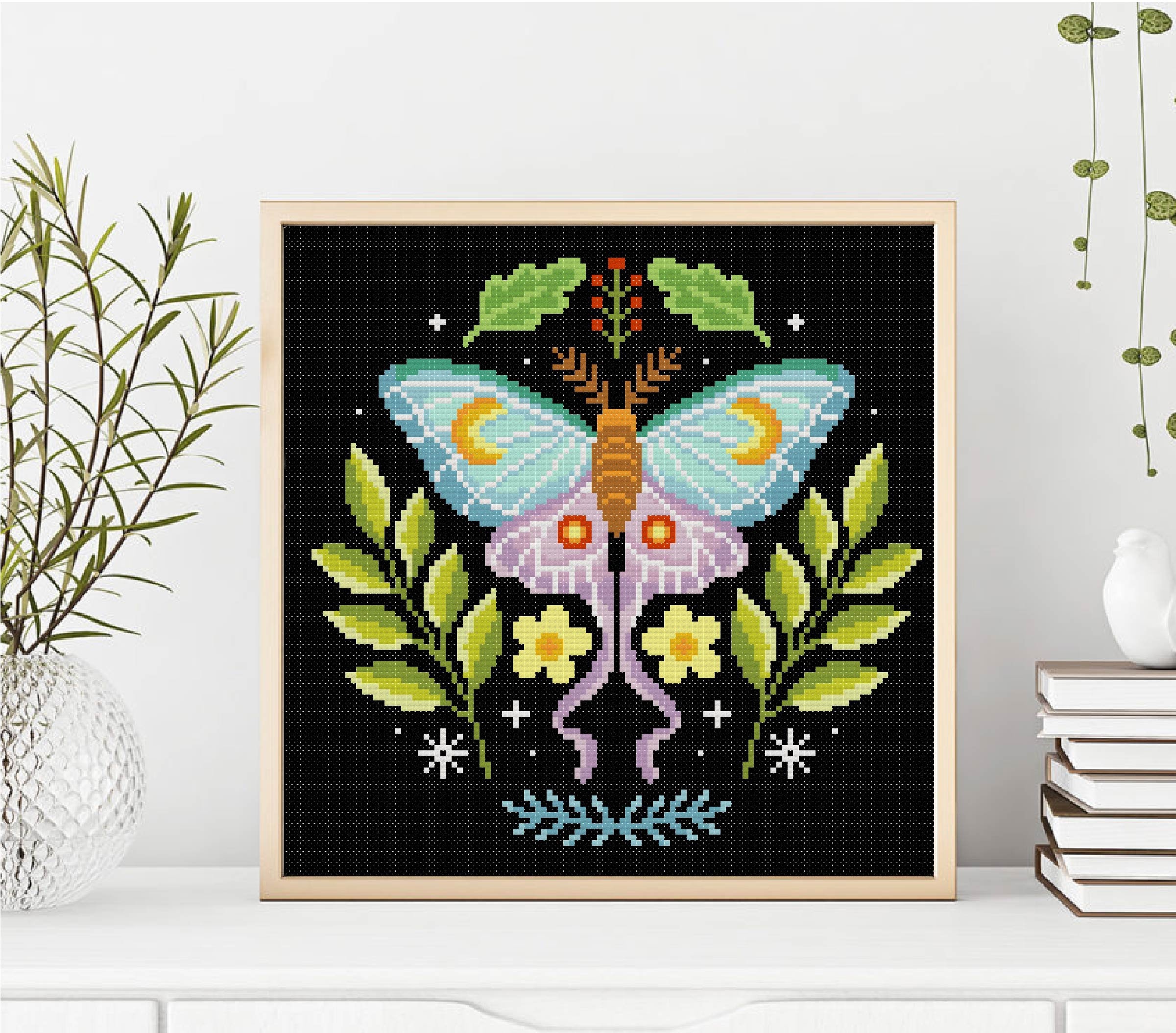 Flower Moth Set Cross Stitch Luna Moth Cross Stitch Pattern - Etsy
