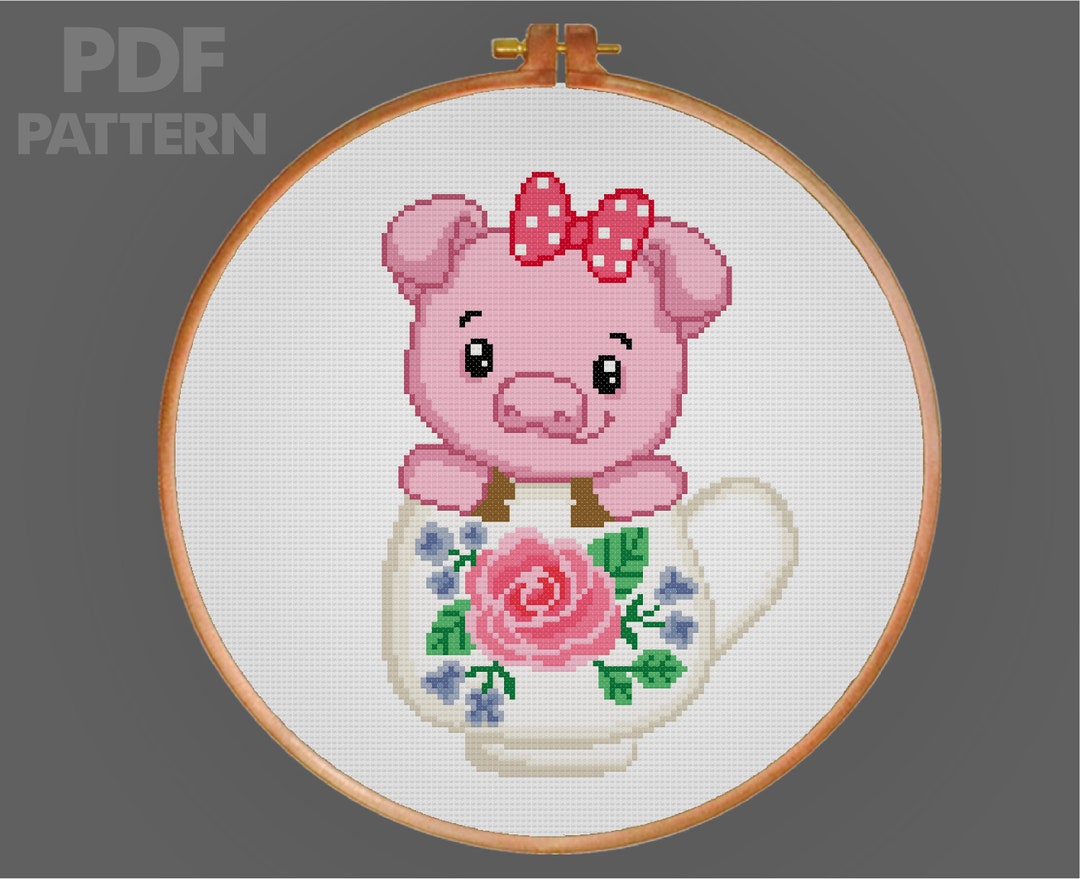 Pig Cup Cross Stitch Pattern Pig Mug Cross Stitch Tea Cup Cross Stitch ...