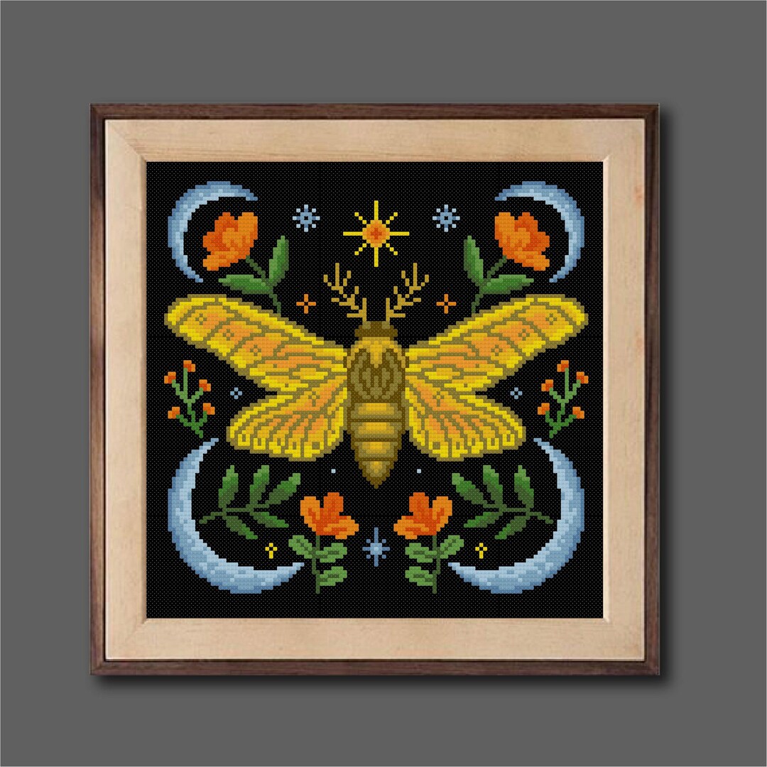 Moth Cross Stitch Pattern Flower Insect Cross Stitch Flower Moth Cross ...