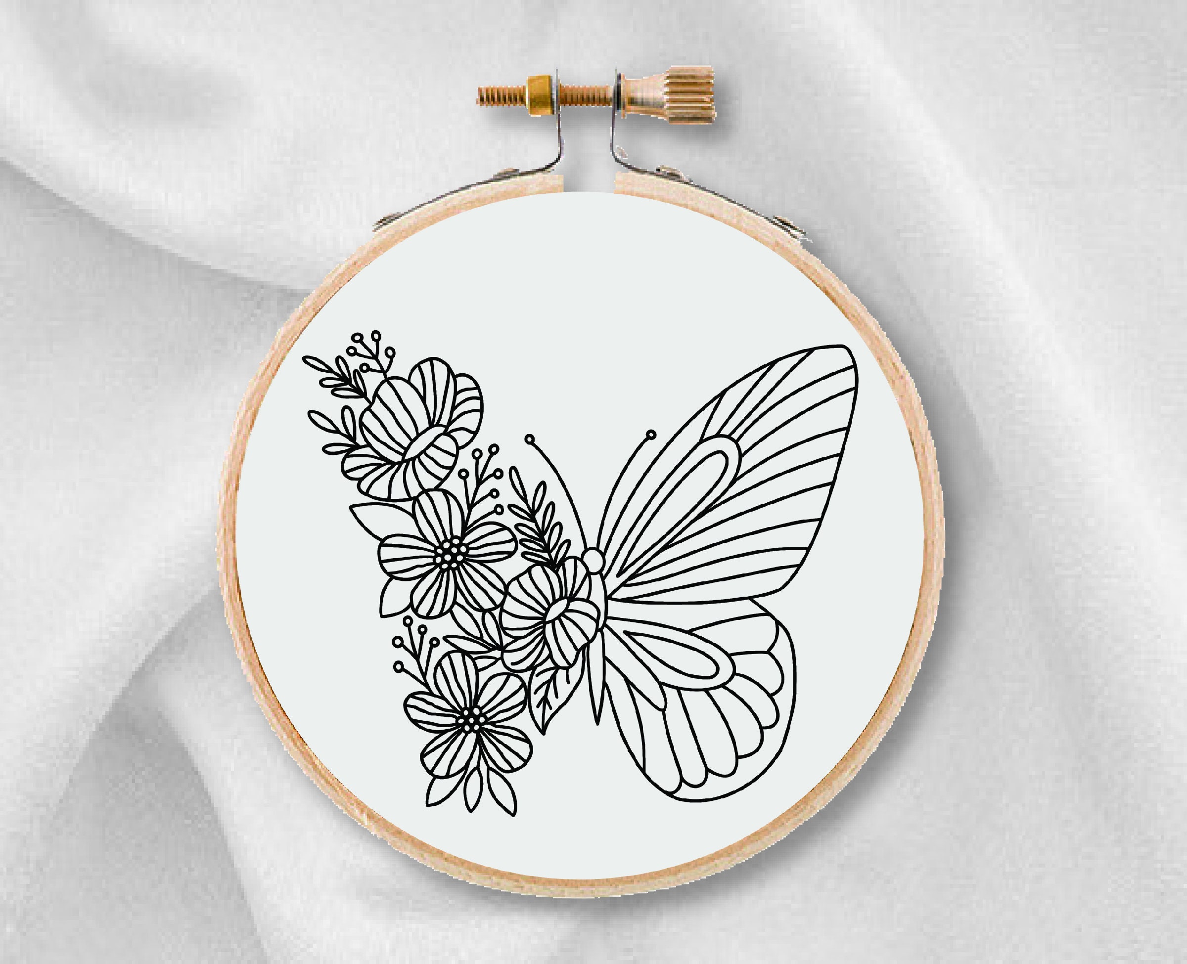 Butterfly Embroidery Pattern Butterfly Flower Hand Embroidery - Etsy
