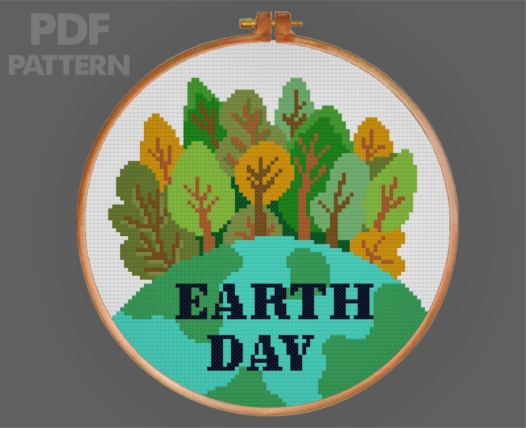 Earth Day Cross Stitch Pattern Love Green Cross Stitch Love Earth Cross ...