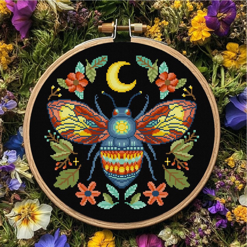 Floral Beetle Cross Stitch Pattern Beetle Folk Art Cross Stitch Pattern ...