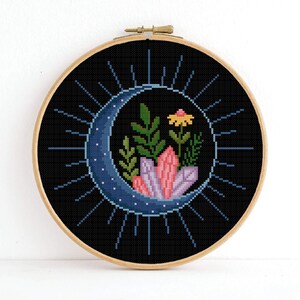 Moon and Crystal Cross Stitch Pattern Crystal Cross Stitch Moon Cross ...