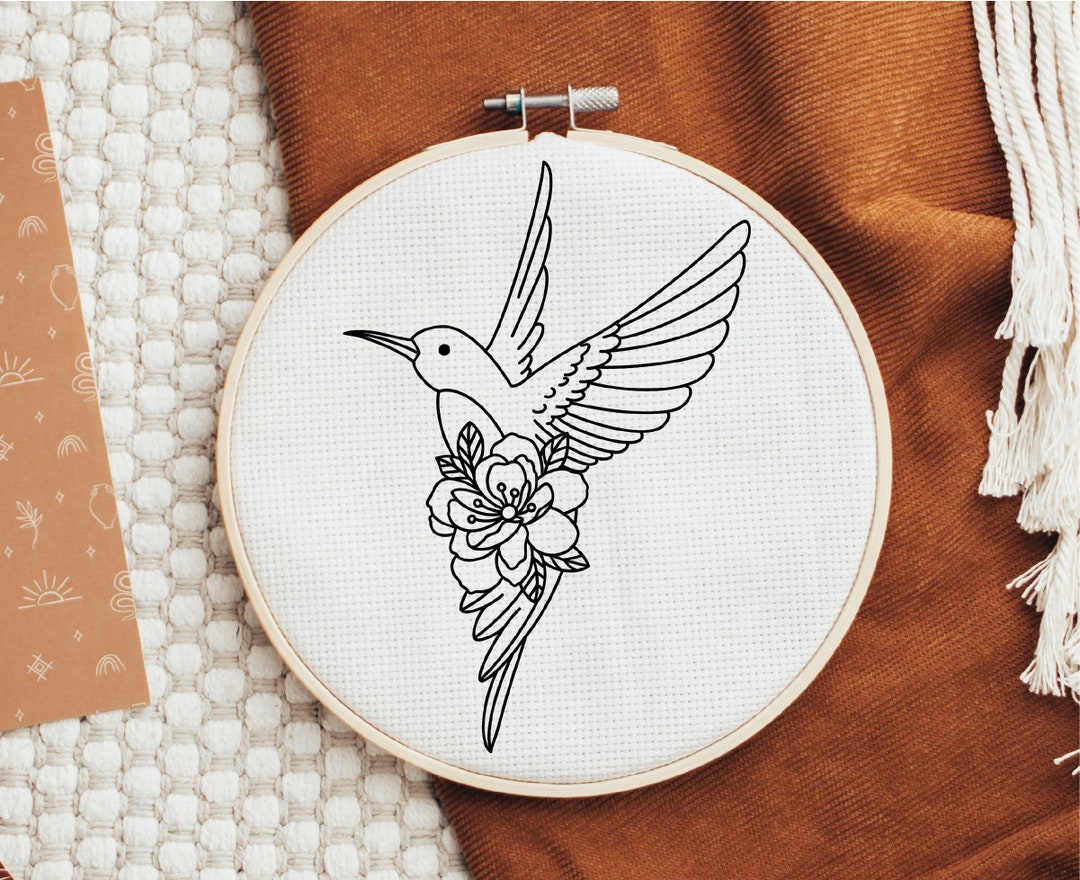 Hummingbird Embroidery Pattern Bird and Flower Hand Embroidery - Etsy