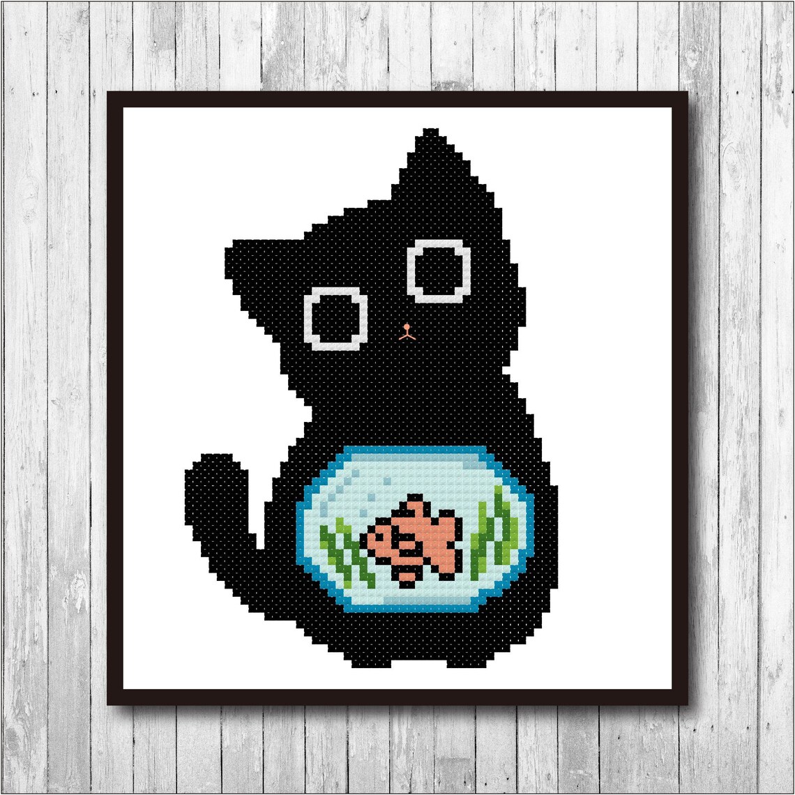 Cat and Fish Cross Stitch Pattern Black Cat Cross Stitch PDF - Etsy