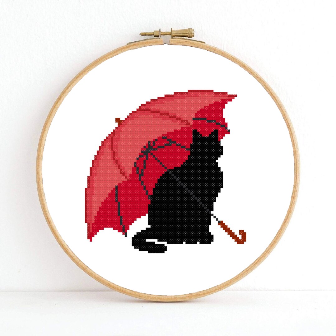 Black Cat Cross Stitch Pattern Umbrella Cross Stitch PDF - Etsy