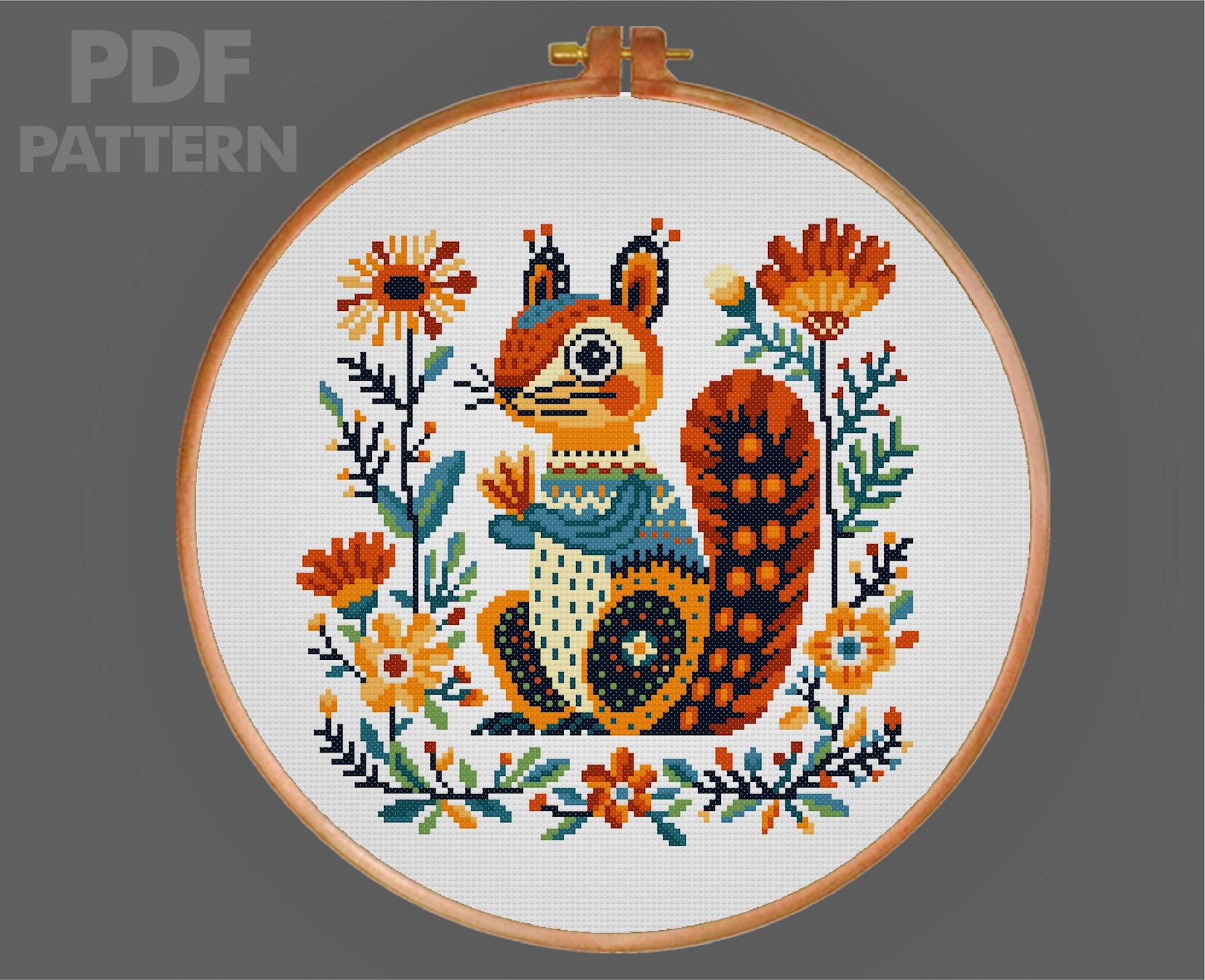 Squirrel Cross Stitch Pattern Squirrel and Flower Cross Stitch Pattern ...