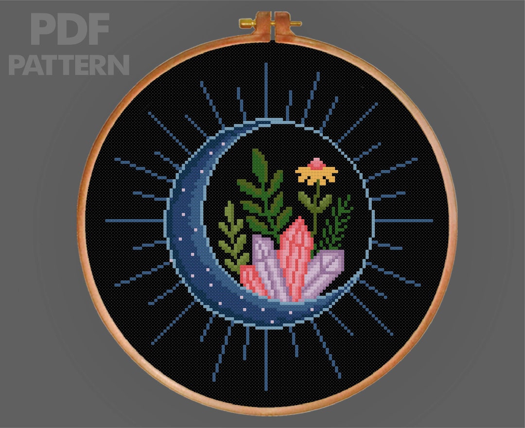 Moon and Crystal Cross Stitch Pattern Crystal Cross Stitch Moon Cross ...