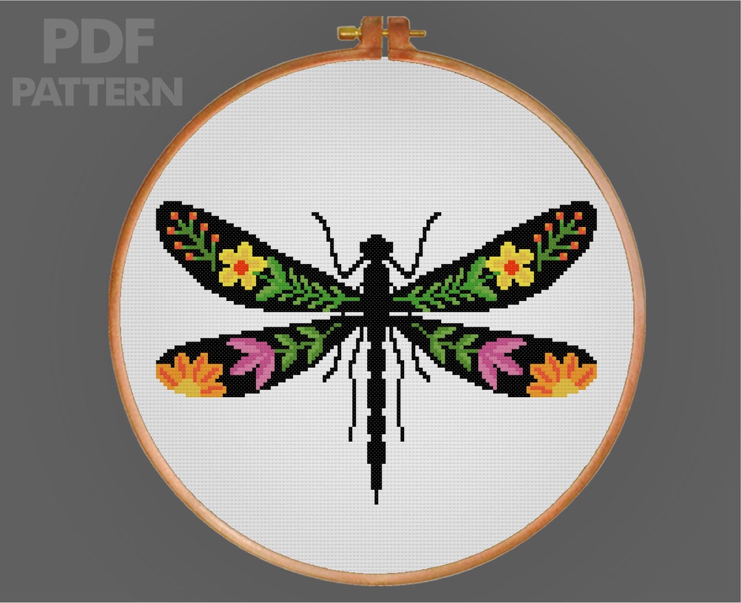 Dragonfly Flower Cross Stitch Bundle Dragonfly Stitch Pattern Insect ...