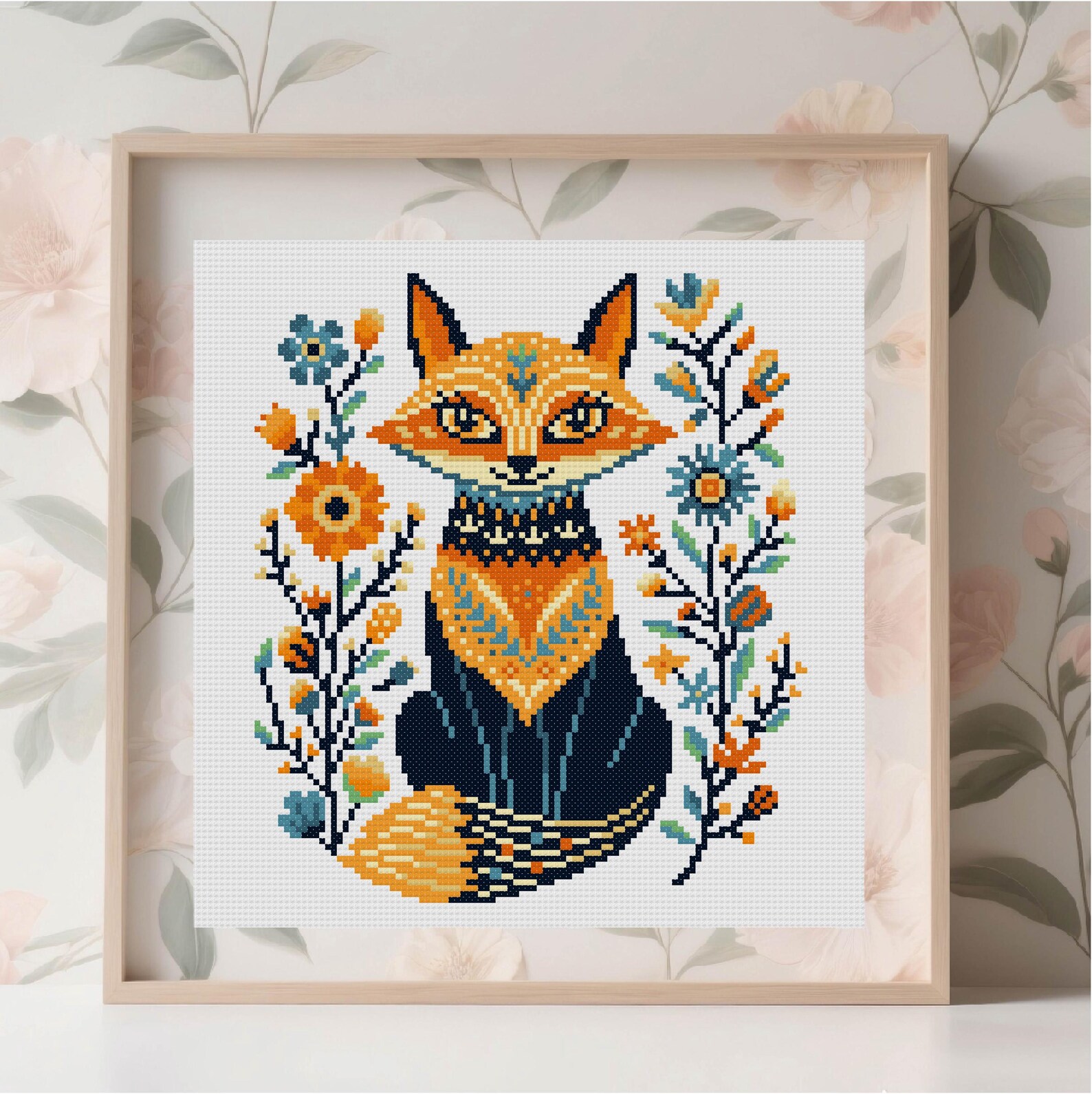 Fox Cross Stitch Pattern Floral Fox Cross Stitch Pattern ,woodland ...