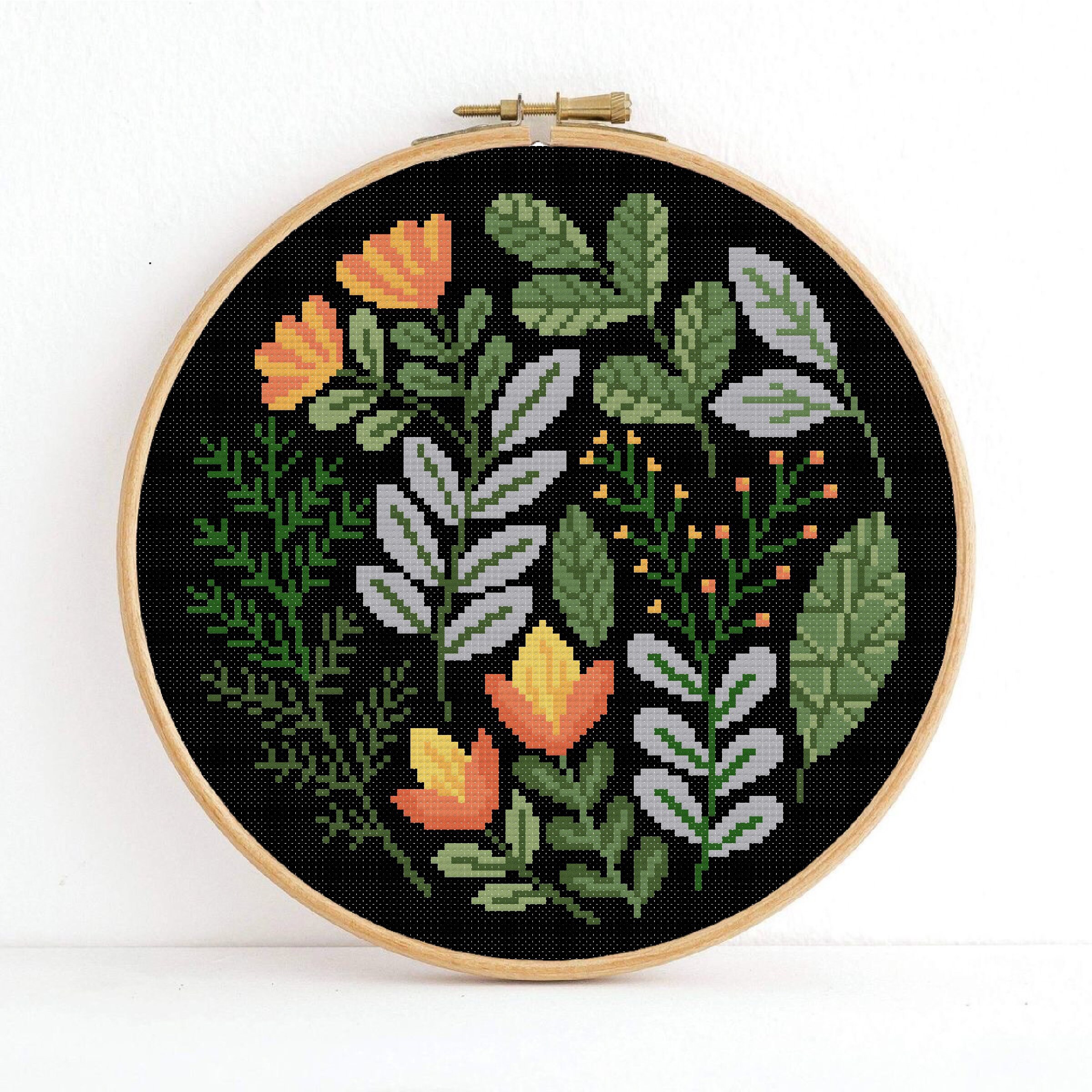 Leaf Cross Stitch Pattern Flower Cross Stitch Green Leaves Cross Stitch ...