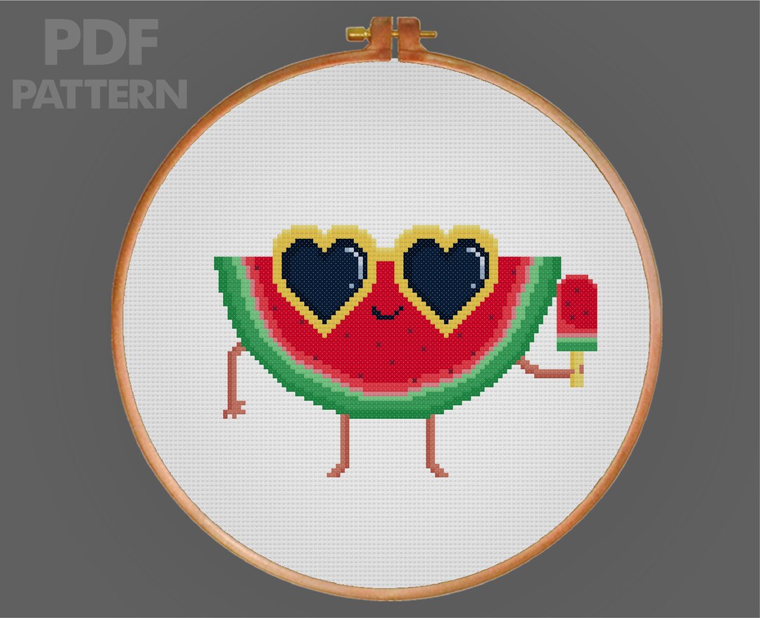 Cute Watermelon Cross Stitch Pattern Summer Cross Stitch Kawaii Cross ...