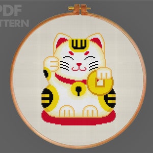 Lucky Cat Cross Stitch Pattern Cat Cross Stitch PDF Pattern Instant ...
