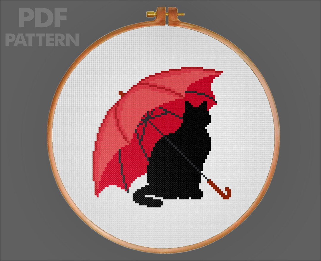 Black Cat Cross Stitch Pattern Umbrella Cross Stitch PDF Pattern ...
