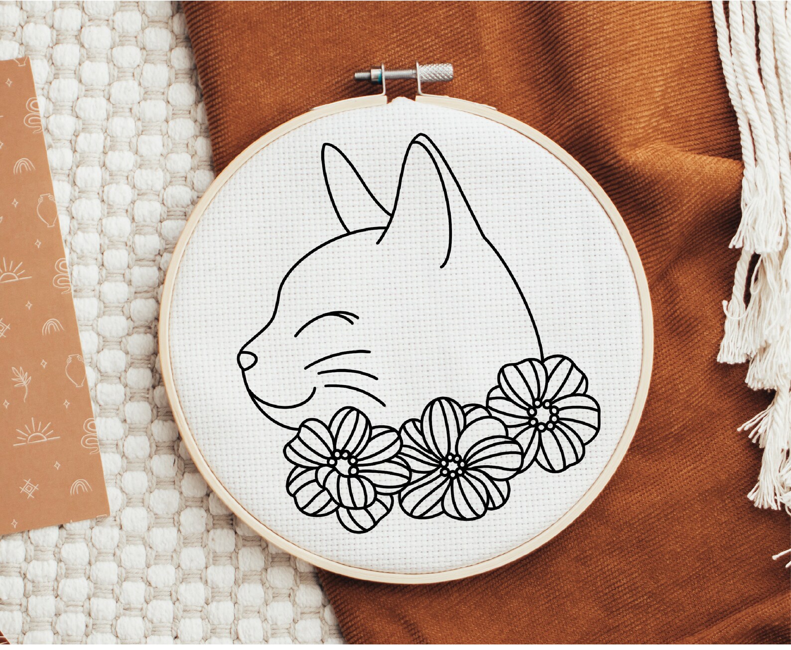 Cat Embroidery Pattern Flower Hand Embroidery Cat Flower Hoop - Etsy