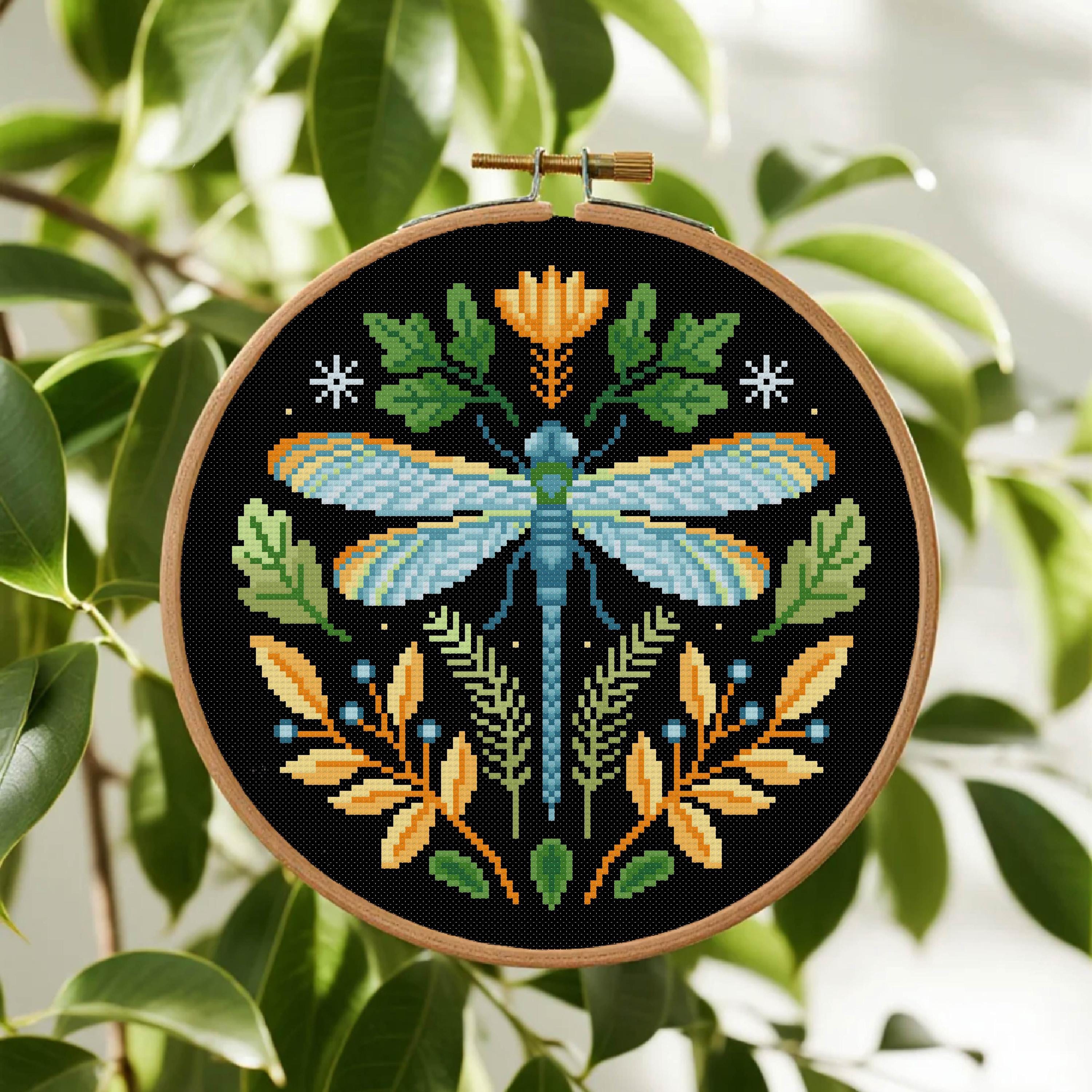 Dragonfly Flower Cross Stitch Dragonfly Cross Stitch Pattern Insect ...