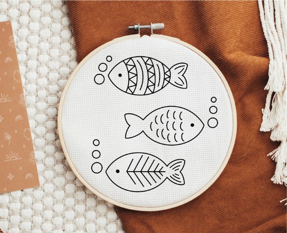 Cute Fish Embroidery Pattern Fish Hand Embroidery Line Art - Etsy