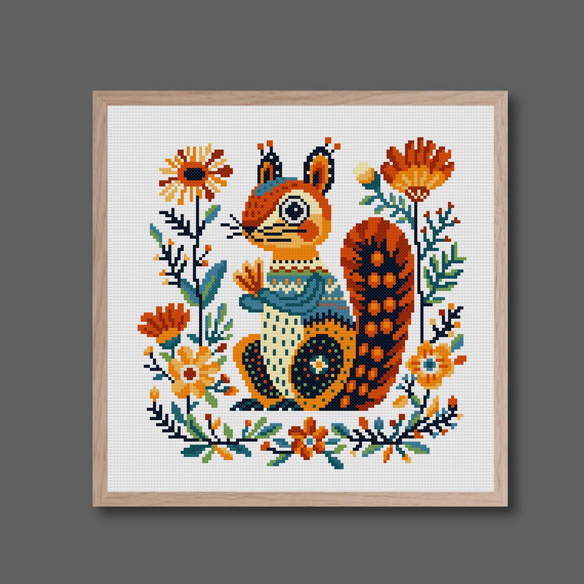 Squirrel Cross Stitch Pattern Squirrel and Flower Cross Stitch Pattern ...