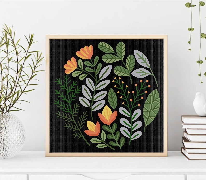 Leaf Cross Stitch Pattern Flower Cross Stitch Green Leaves Cross Stitch ...
