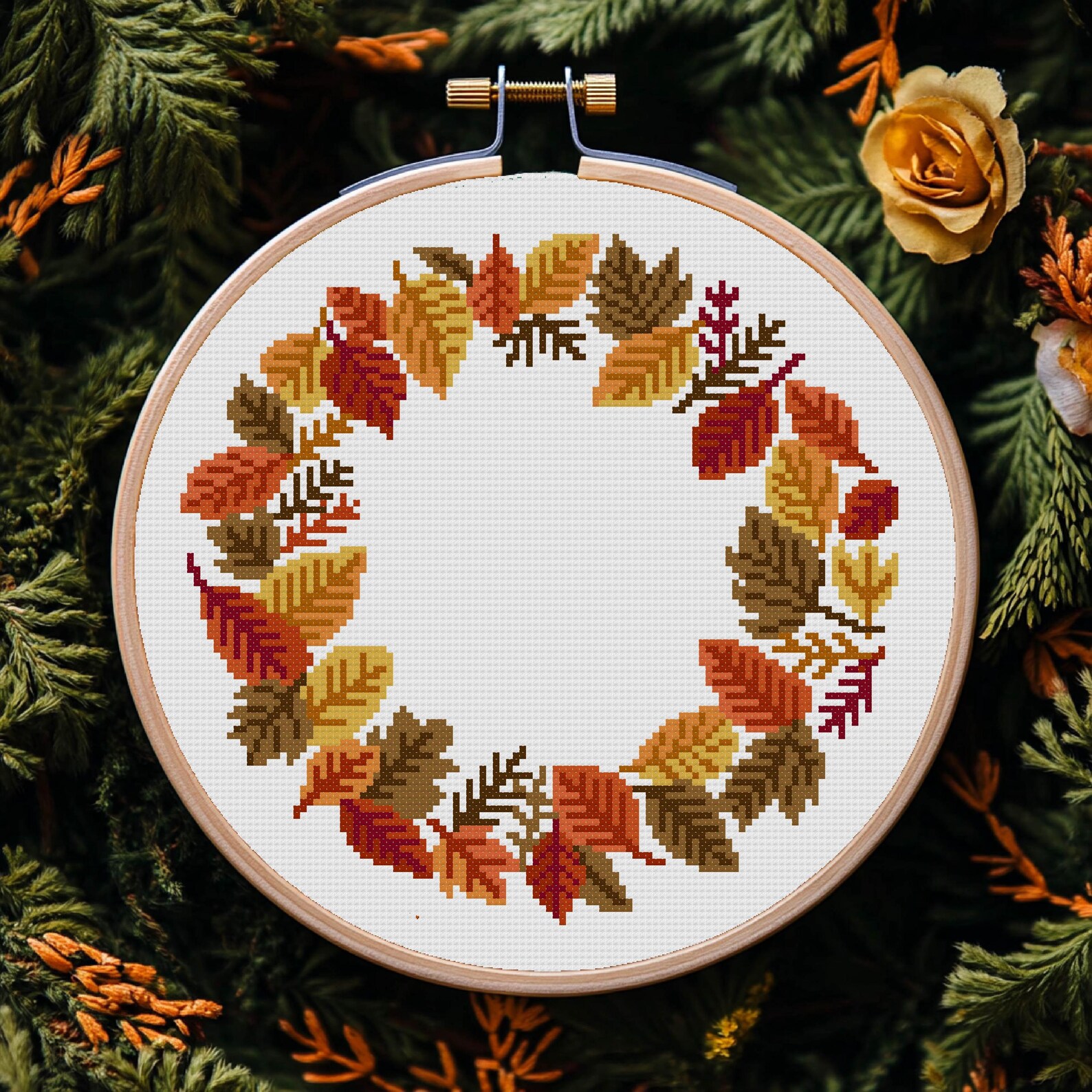 Autumn Wreath Cross Stitch Pattern Fall Cross Stitch Autumn Leaves ...