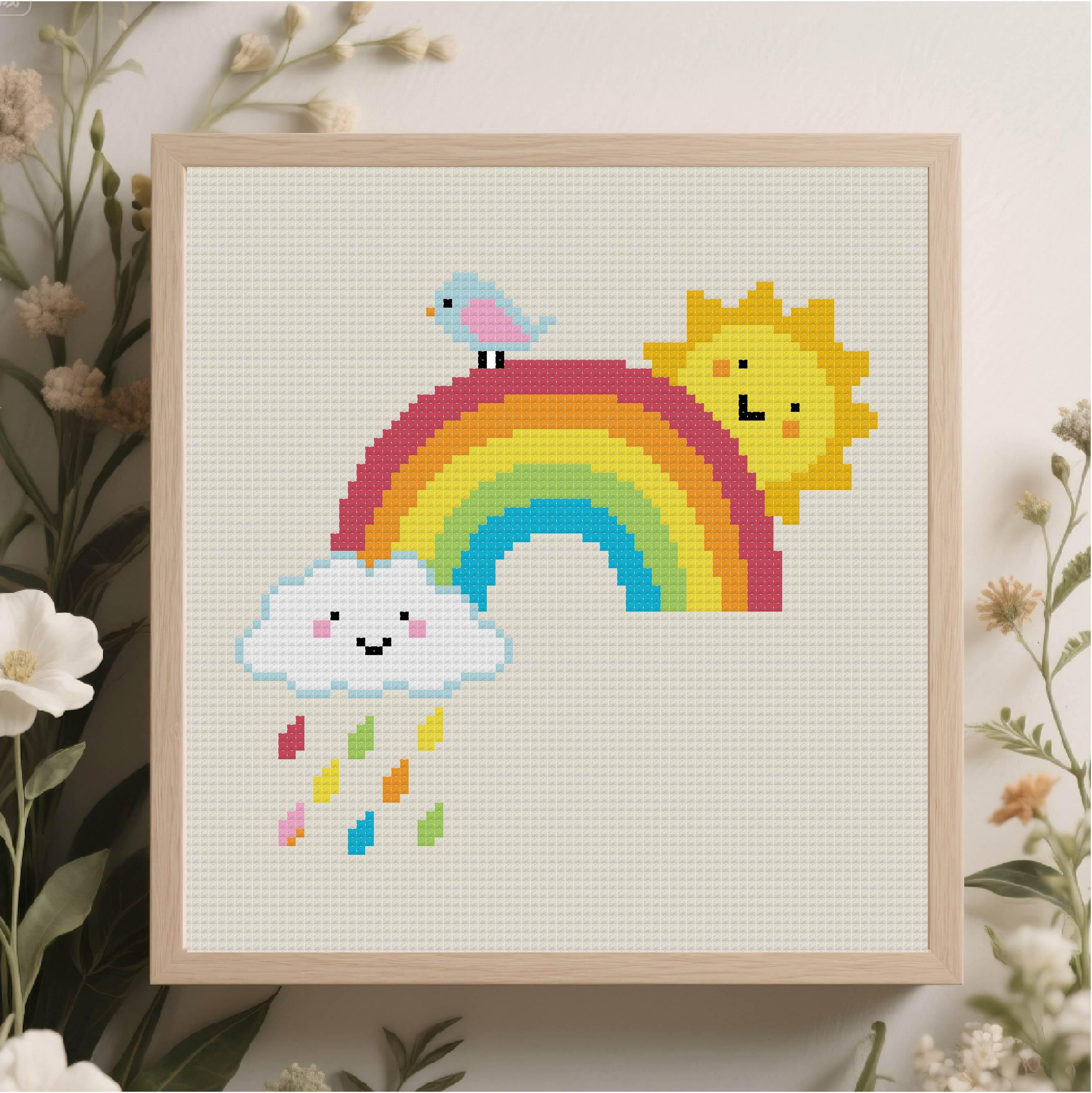 Rainbow Cross Stitch Pattern Cloud and Sun Cross Stitch Colorful Rain ...