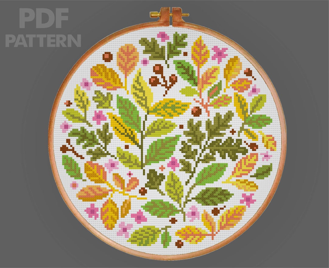 Leaf Cross Stitch Pattern Flower Cross Stitch Green Leaves Cross Stitch ...