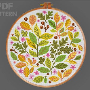 Leaf Cross Stitch Pattern Flower Cross Stitch Green Leaves Cross Stitch ...