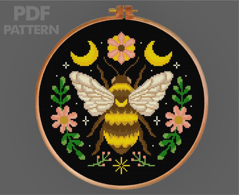 Flower Bee Cross Stitch Bumblebee Cross Stitch Pattern Insect - Etsy