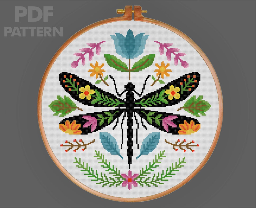 Dragonfly Flower Cross Stitch Bundle Dragonfly Cross Stitch Pattern ...