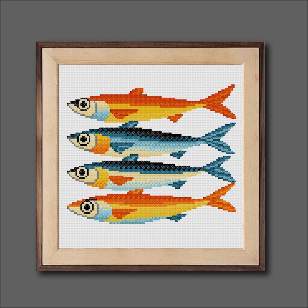 Sardines Cross Stitch Pattern, Sardines Food Art, Retro Sardine， Fish ...