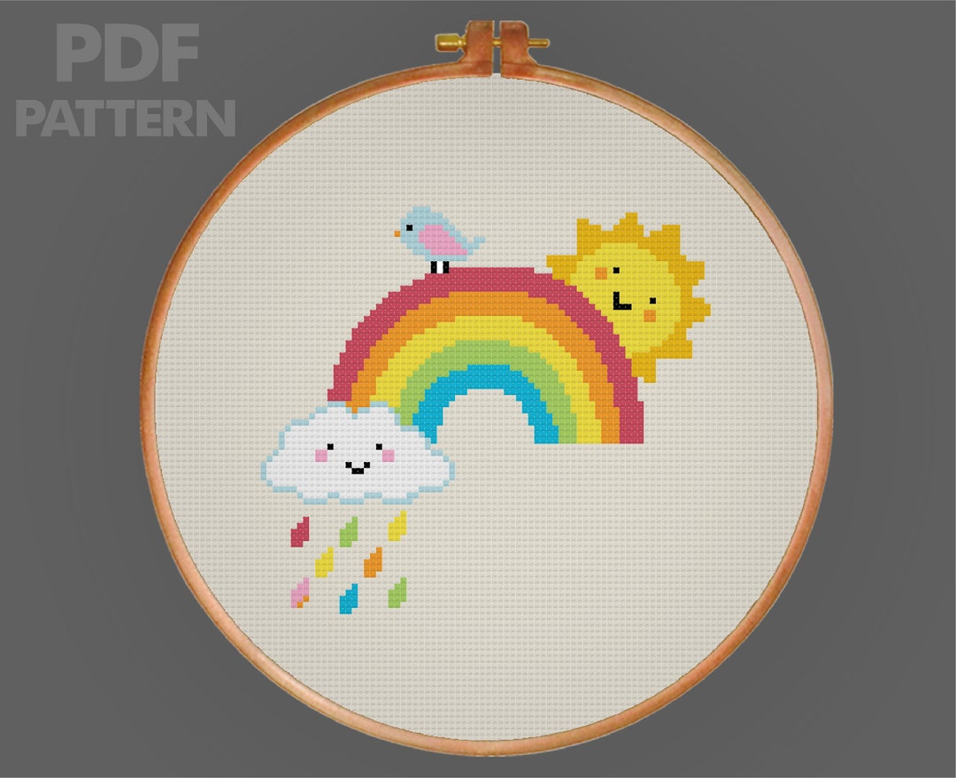 Rainbow Cross Stitch Pattern Cloud and Sun Cross Stitch Colorful Rain ...