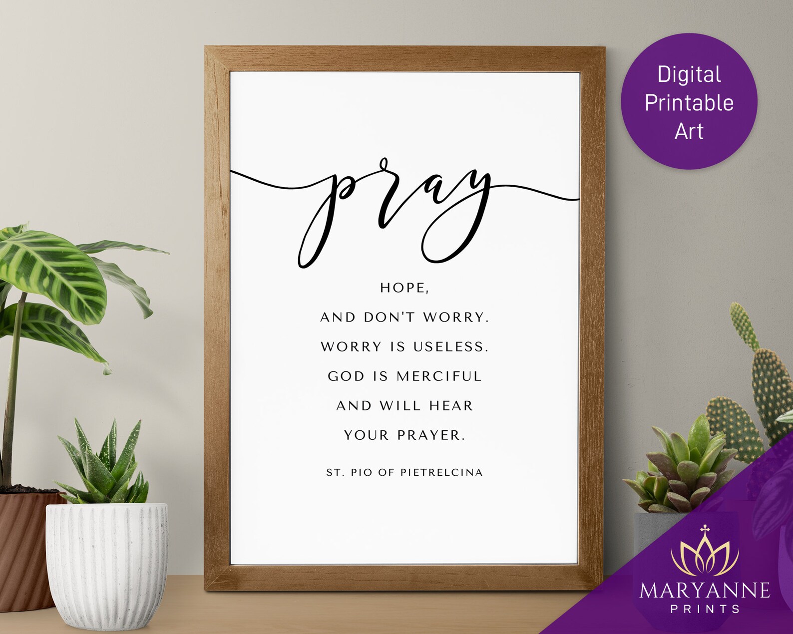 St Padre Pio Quote Pray Hope and Don't Worry Catholic - Etsy