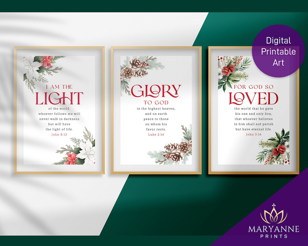 Christian Christmas Wall Art Prints, Bible Verse Christmas Printable ...