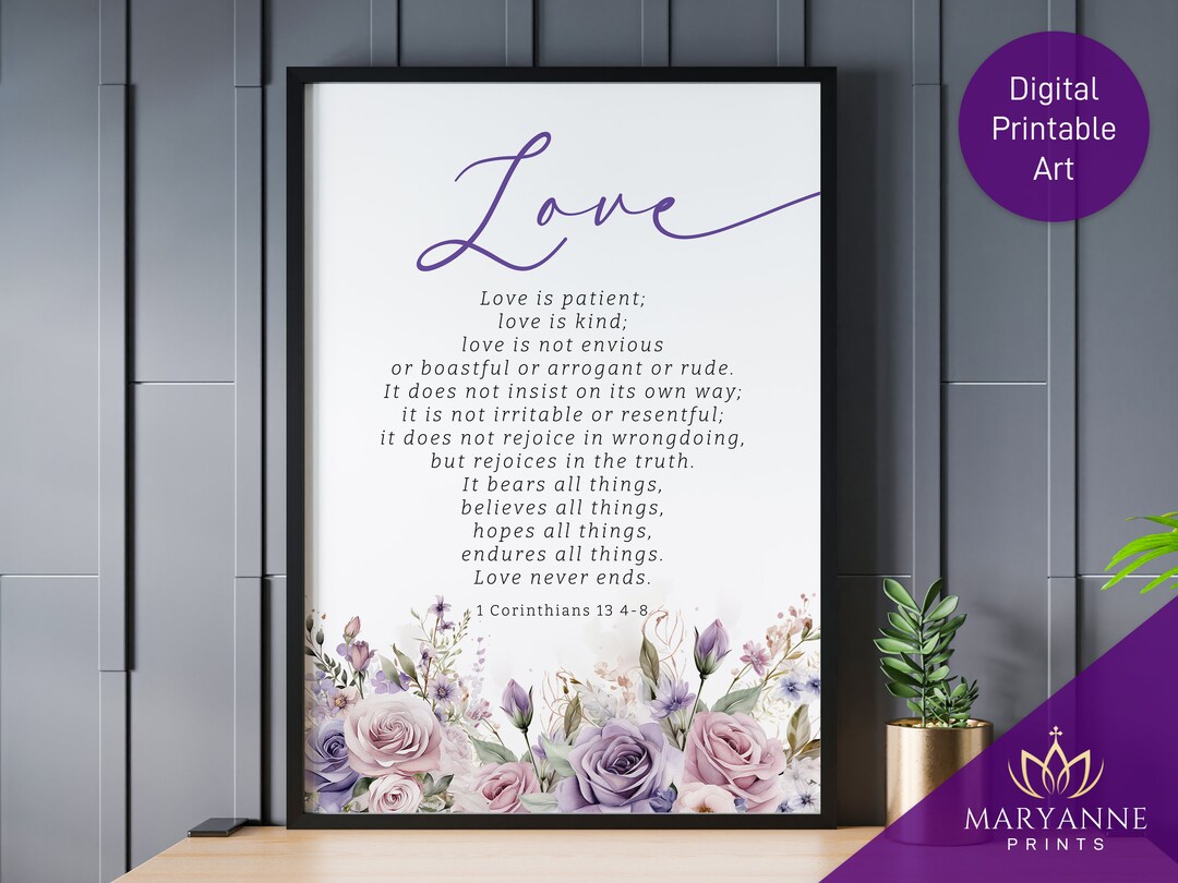 Love is Patient Bible Verse Print, Christian Wall Art (digital Download ...