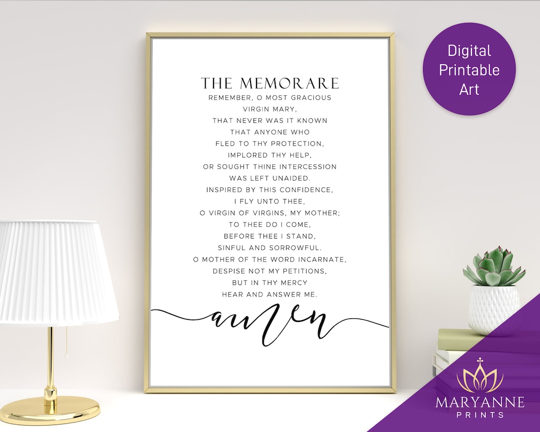 Memorare Prayer Printable: Mother Mary Catholic Wall Art (digital ...