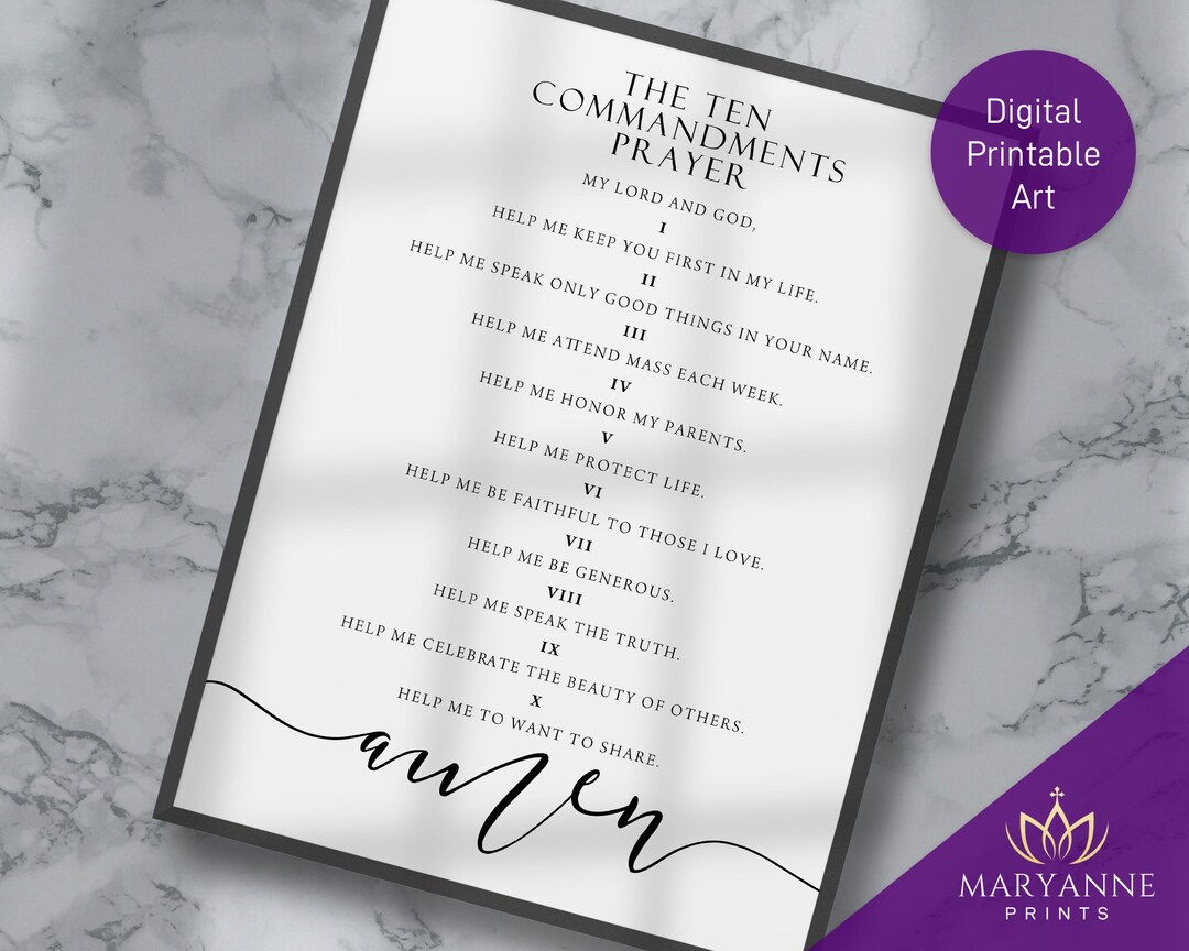 Ten Commandments Prayer Printable: Catholic Bible Verse Wall Art ...