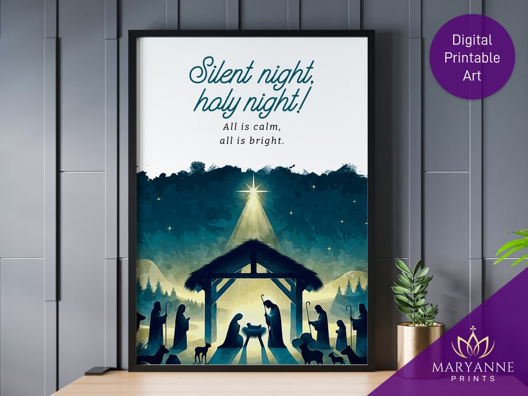 Silent Night Holy Night Printable Wall Art, Christian Christmas Wall ...