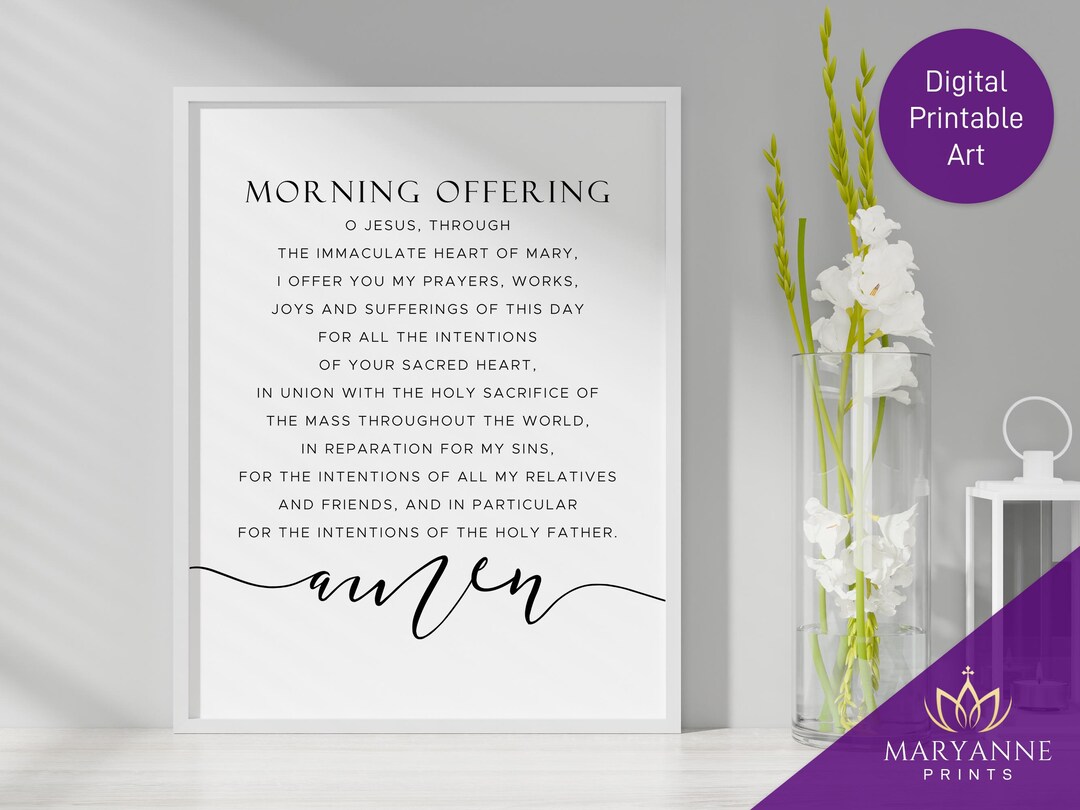 Morning Offering Prayer - Catholic Wall Art Printable (digital Download ...