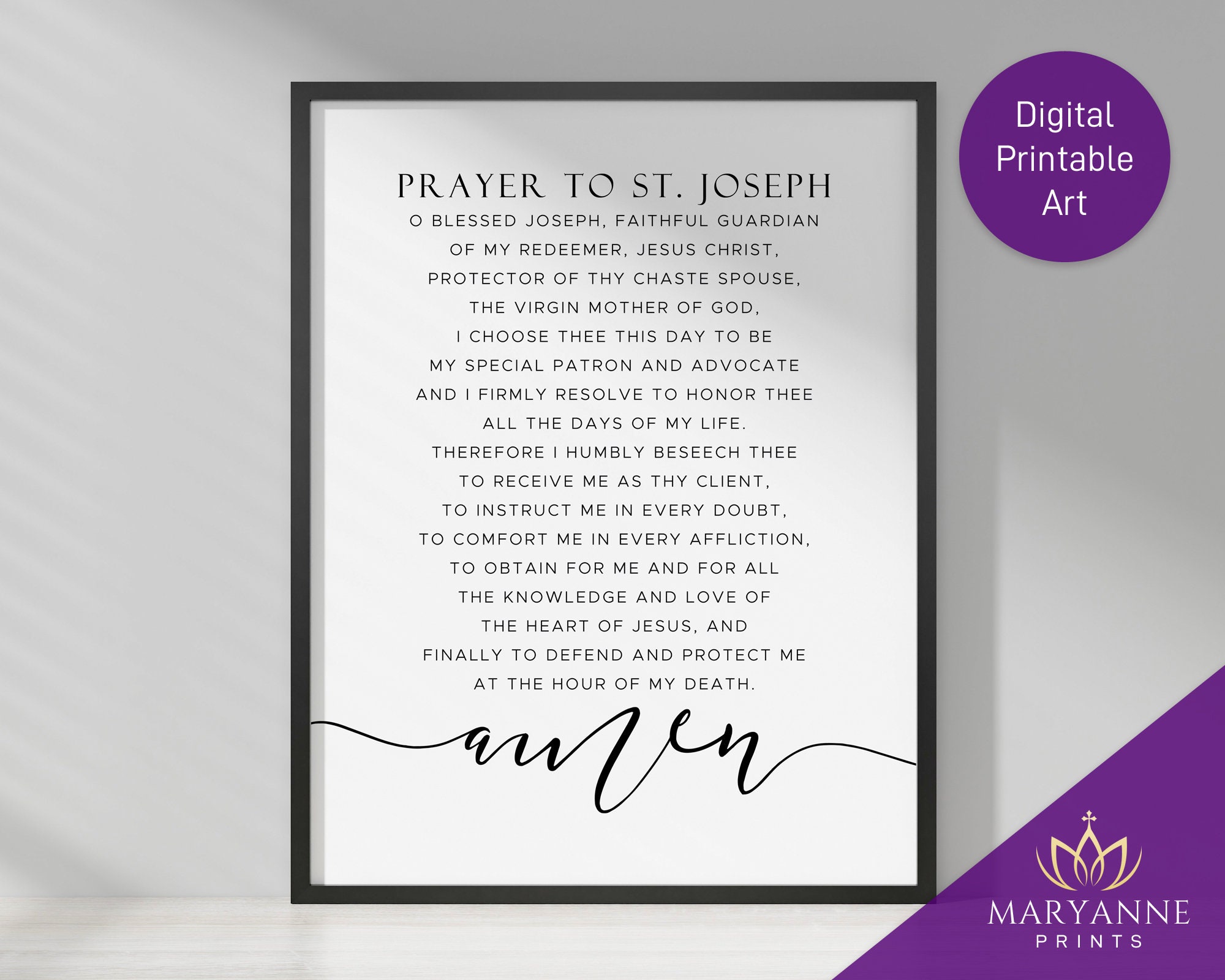 Prayer to St. Joseph O Blessed Joseph Catholic Prayer | Etsy