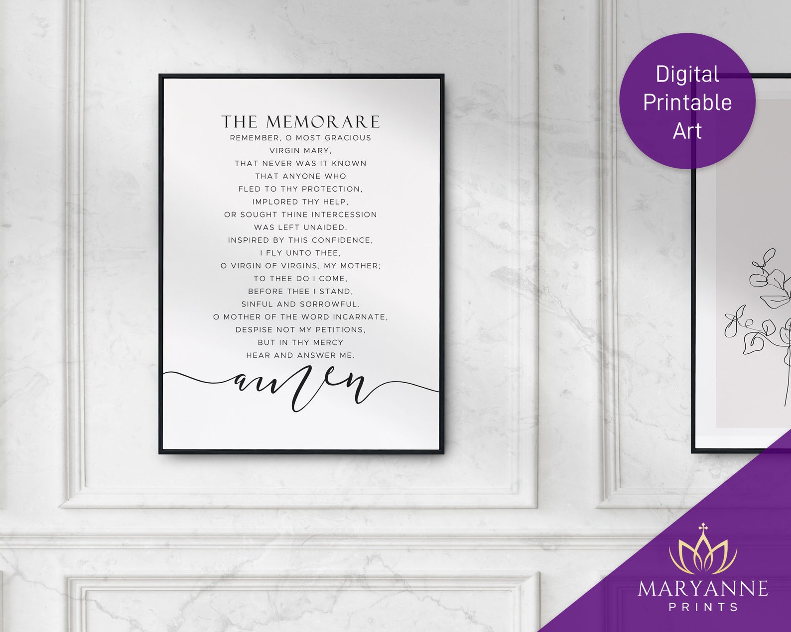 Memorare Prayer Printable: Mother Mary Catholic Wall Art (digital ...