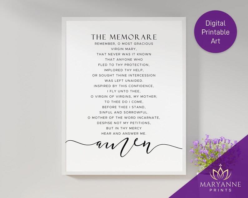 Memorare Prayer Printable: Mother Mary Catholic Wall Art (digital ...