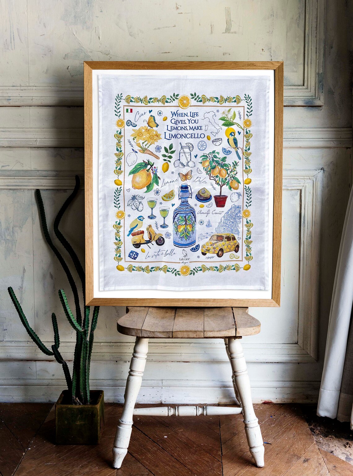 Italian Lemon Tea Towel Limoncello Amalfi Coast Illustrated - Etsy