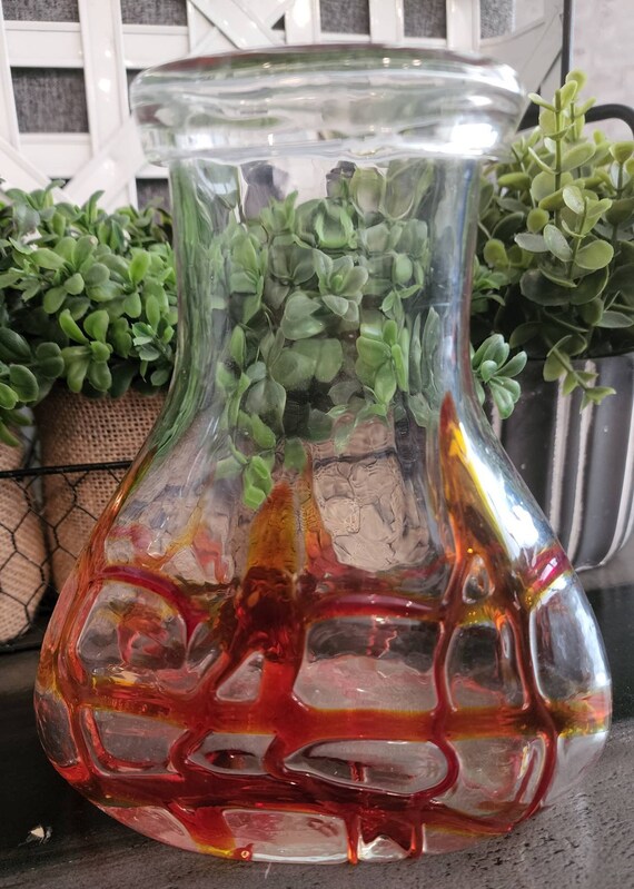 Hand Blown Clear & Fire Glass Vase by Margies Garden - Etsy