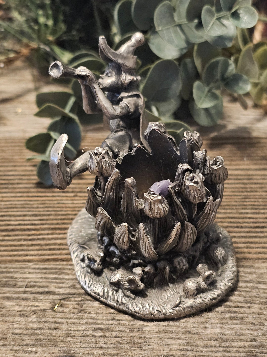 Vintage Pewter Fairy Guard Figurine Candle Holder Pied Piper of Hamelin ...