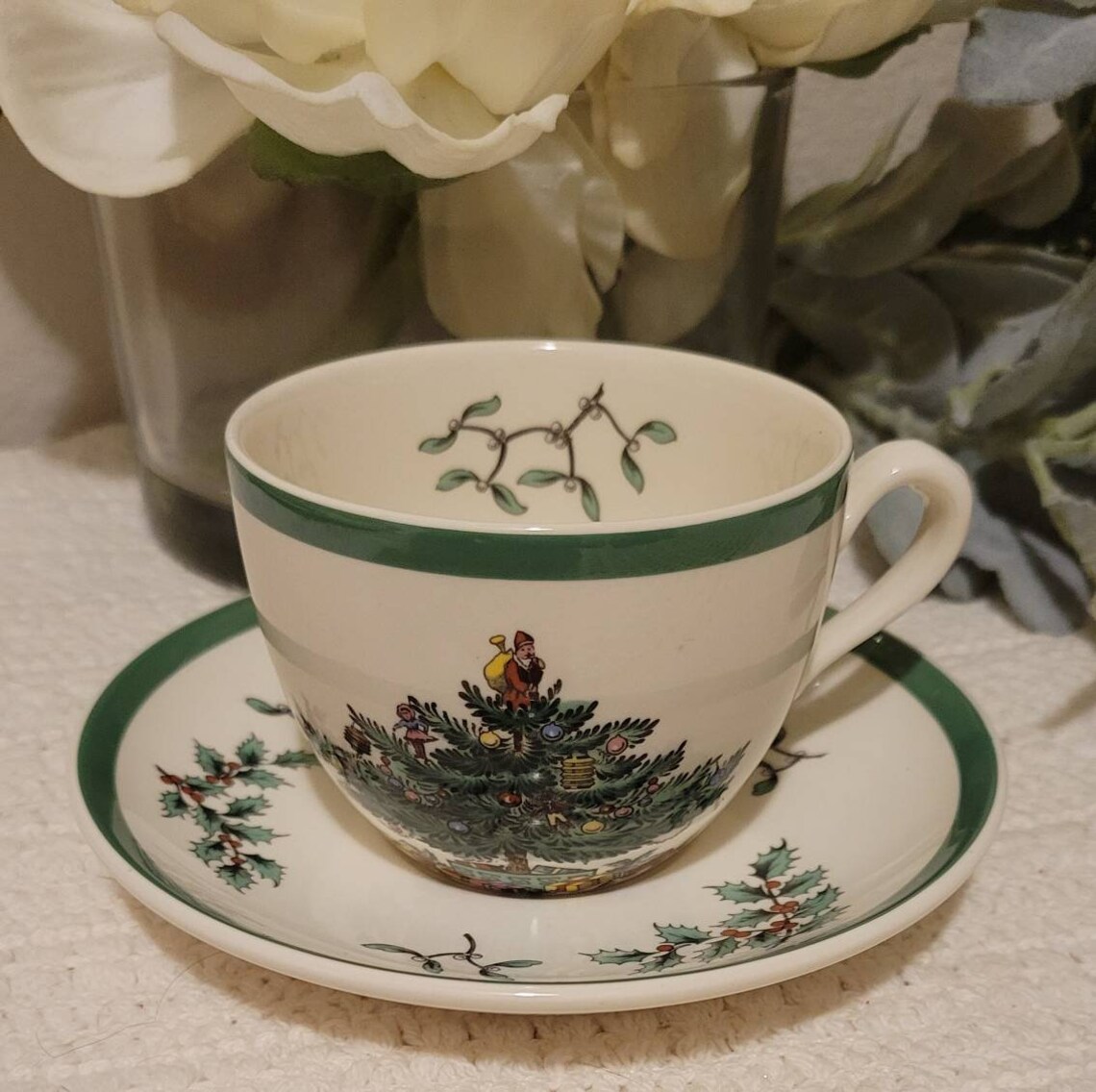 Vintage Spode Christmas Tree Cup and Saucer Christmas Teacup Teacup ...
