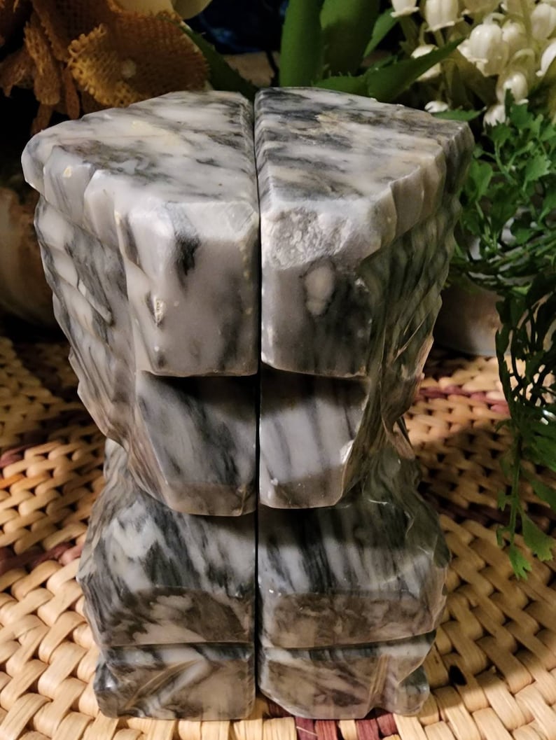 Vintage Mexican Mayan Aztec Tiki Marble Onyx Carved Stone Bookends ...