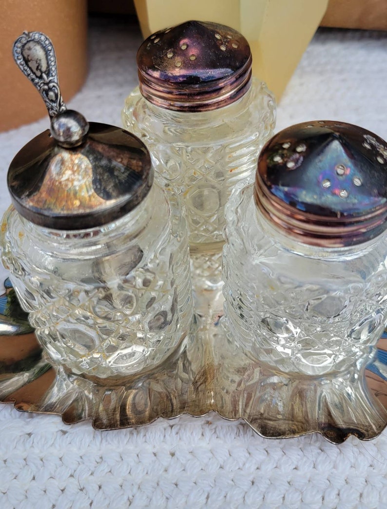 Vintage Cruet Queen Anne 3 Piece Serving Set With Salt Pepper and ...