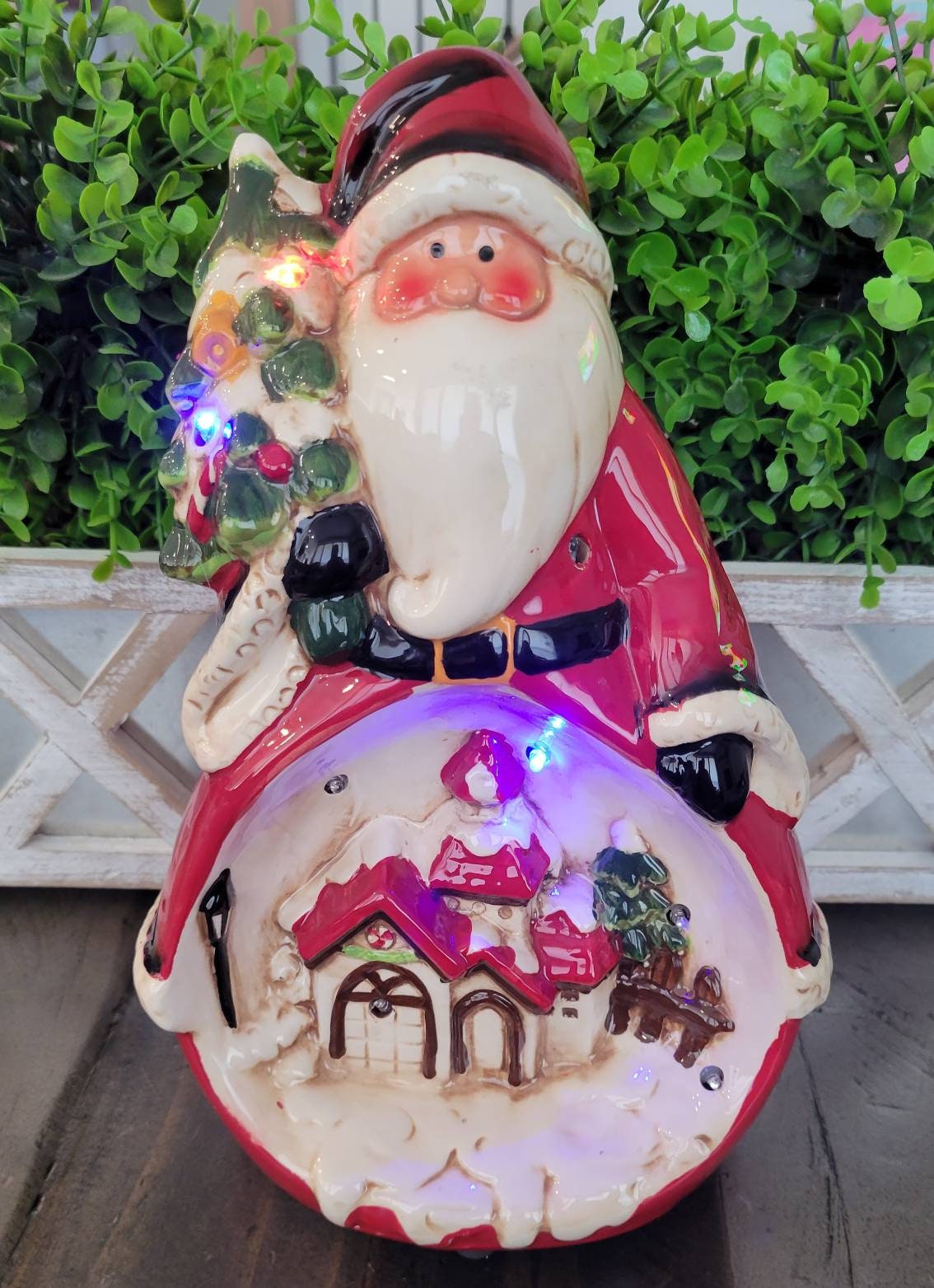 Ceramic Christmas Santa With Twinkling Lights - Etsy